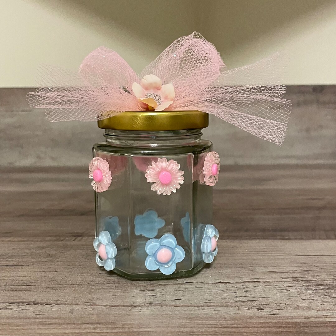 Cute!!! Small Hand Crafted Jar With Flower Accents. Adorable Favor for ...