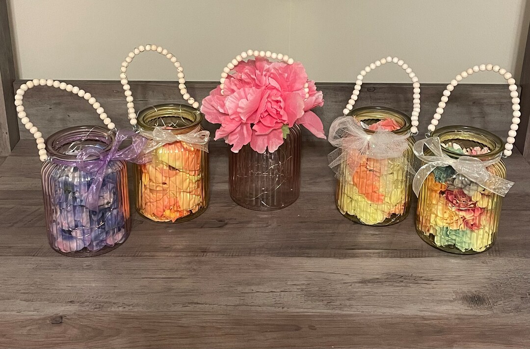 Classy Hand Created Floral Centerpieces With Copper Wire Firefly Lights ...
