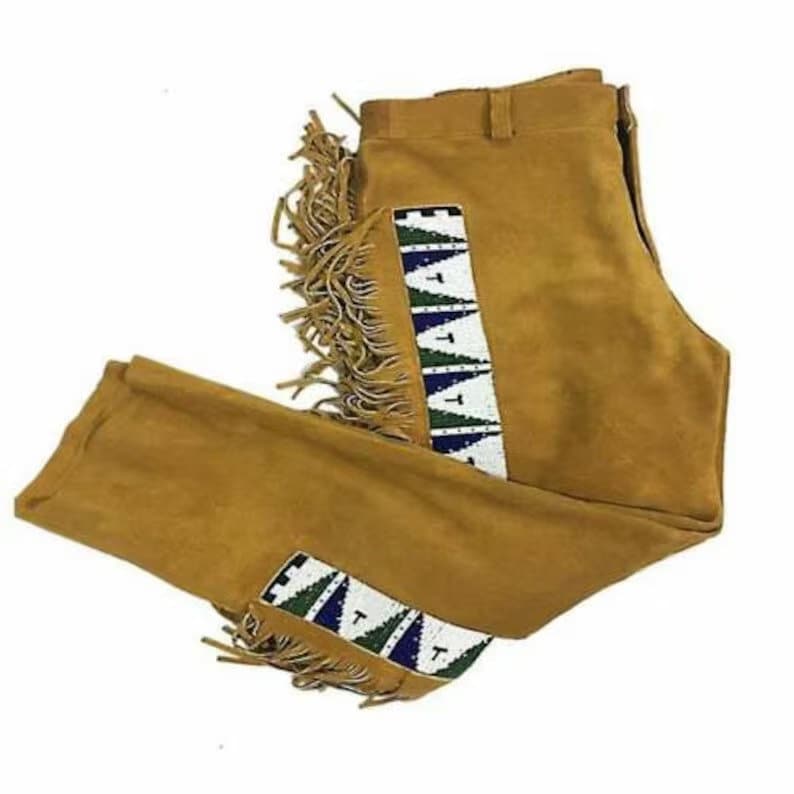 Mens Leather Buckskin Bead Suede Pant Trouser Jeans Yellow - Etsy