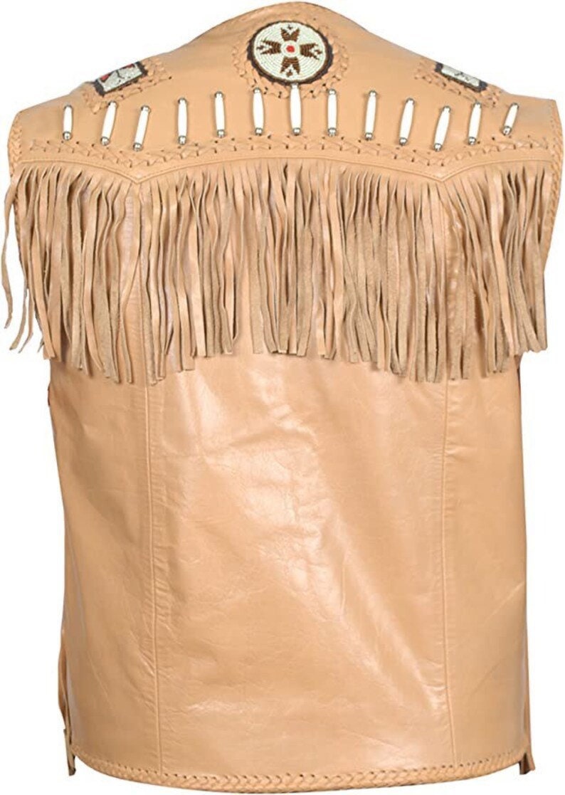 Mens Leather Vest Native American Suede Beads Fringes Mountain Man ...