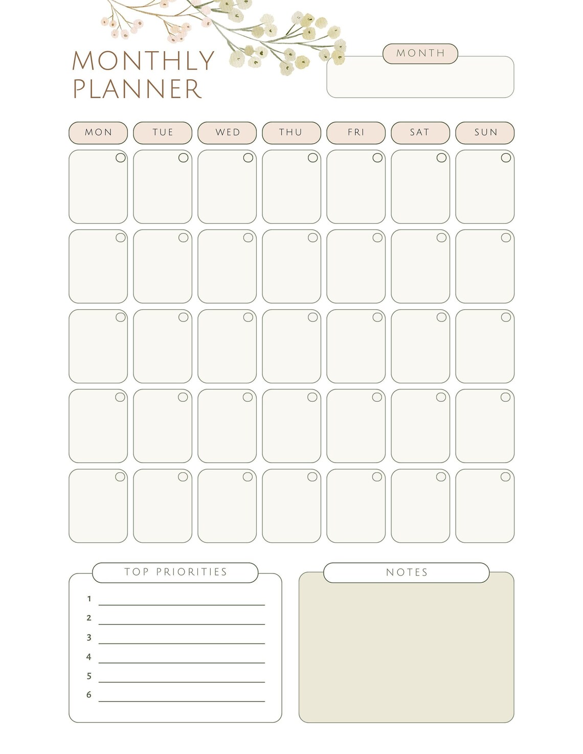 Simple Monthly Planner / Printable Digital Download / Modern - Etsy