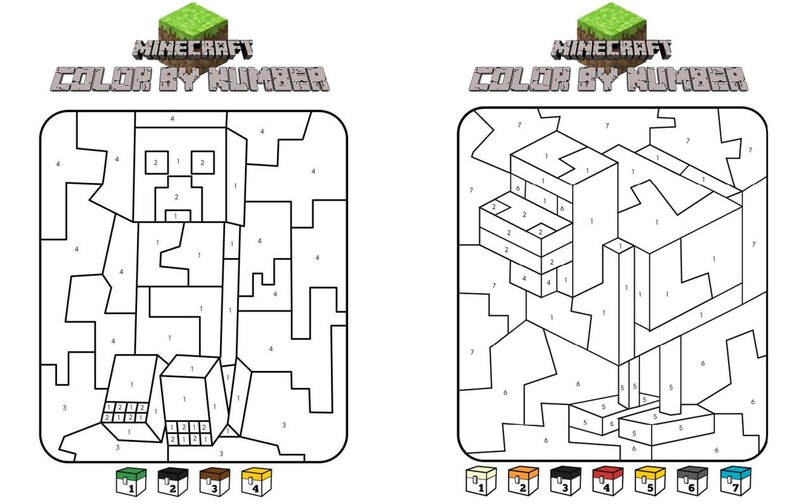 8 fichas de Minecraft para colorear por números, preescolar, jardín de ...