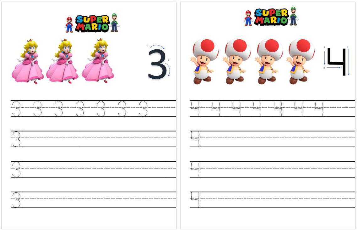 10 Super Mario Number Worksheets, Preschool, Kindergarten, Learning ...