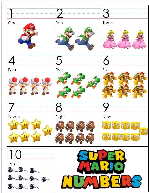 Super Mario Numbers Chart Printable Page | Printable Preschool Nursery ...