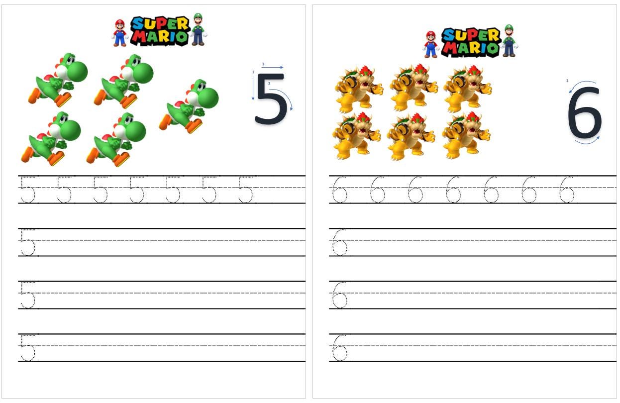 10 Super Mario Number Worksheets, Preschool, Kindergarten, Learning ...