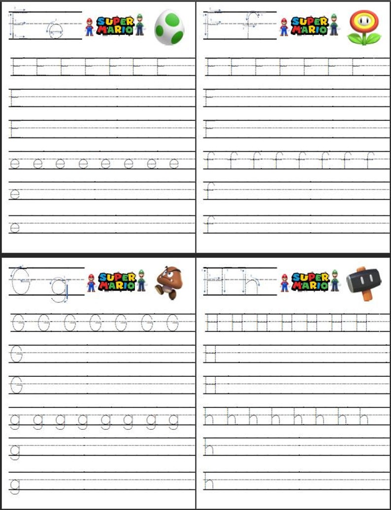 26 Super Mario Alphabet Worksheets, Upper & Lowercase, Preschool ...