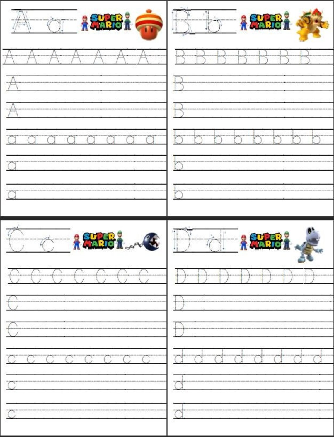 26 Super Mario Alphabet Worksheets, Upper & Lowercase, Preschool ...