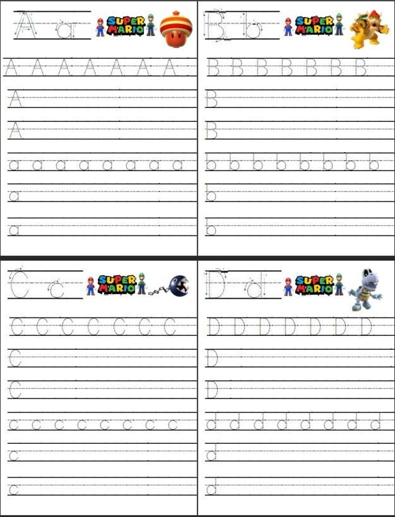 26 Super Mario Alphabet Worksheets, Upper & Lowercase, Preschool ...
