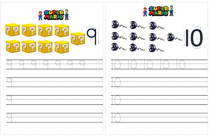 10 Super Mario Number Worksheets, Preschool, Kindergarten, Learning ...