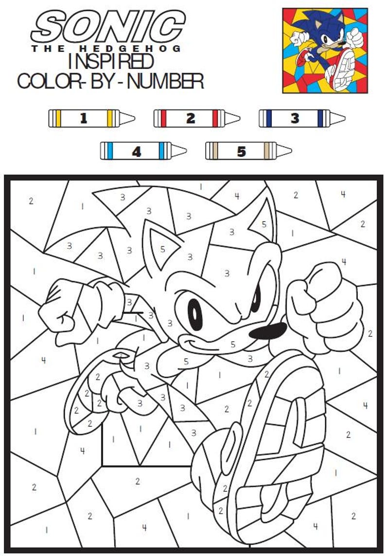 8 Sonic the Hedgehog Color by Number Worksheets, Preschool, Kindergarten, Learning Activity ...
