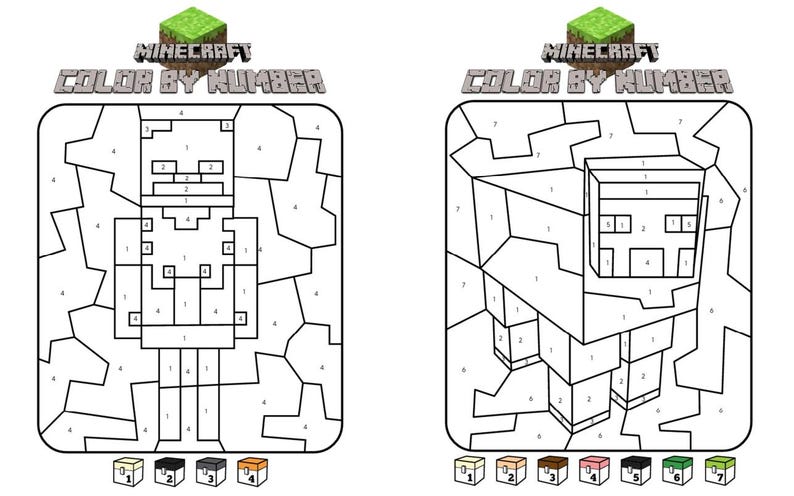 8 fichas de Minecraft para colorear por números, preescolar, jardín de ...