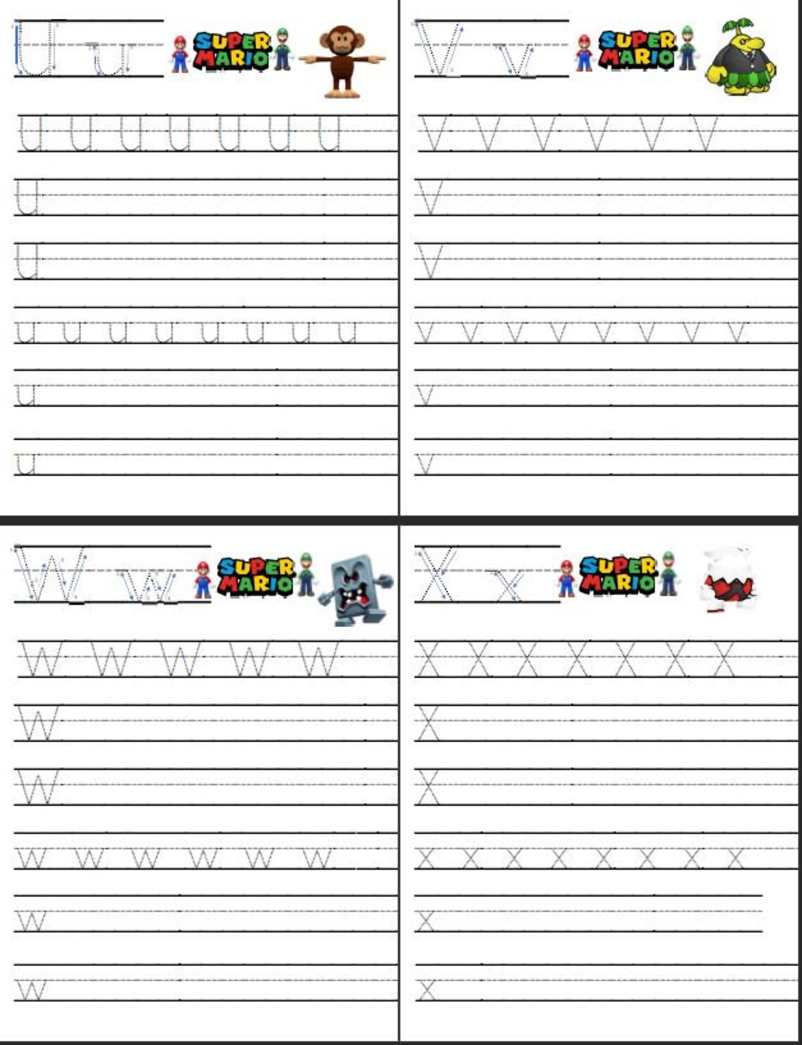 26 Super Mario Alphabet Worksheets, Upper & Lowercase, Preschool ...