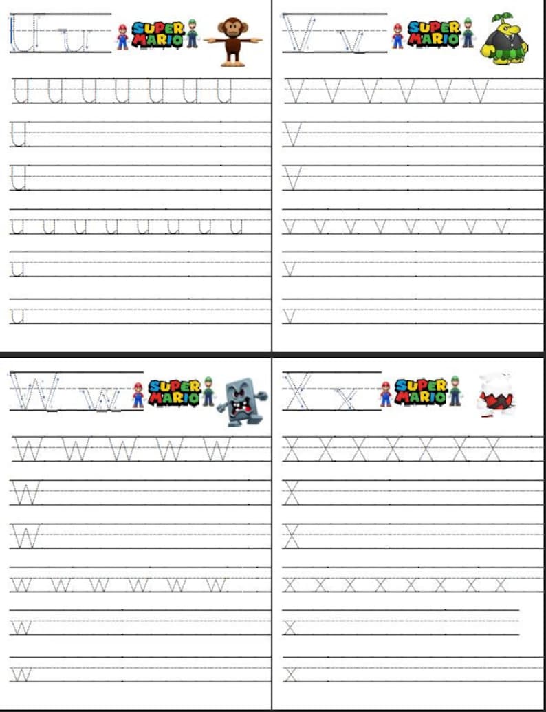 26 Super Mario Alphabet Worksheets, Upper & Lowercase, Preschool ...