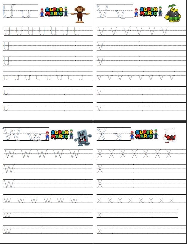 26 Super Mario Alphabet Worksheets, Upper & Lowercase, Preschool ...