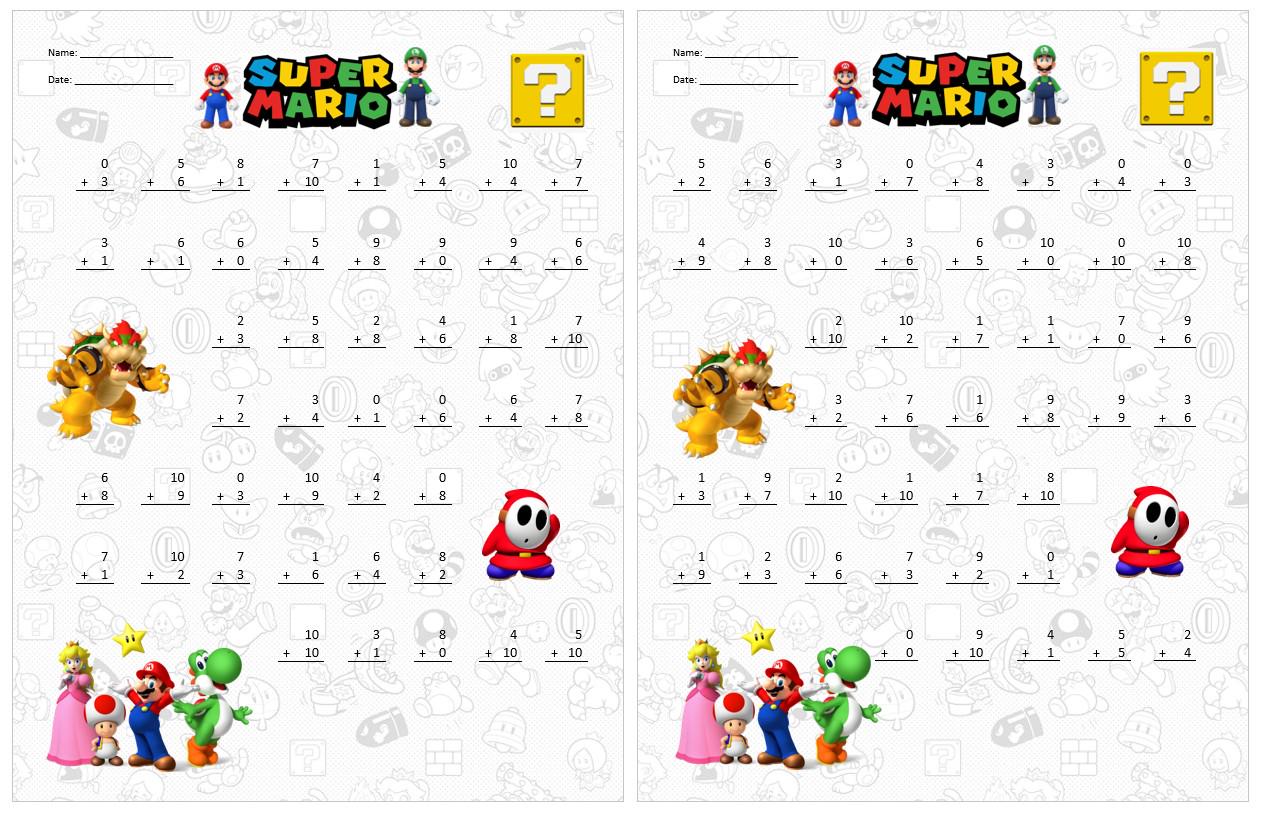 10 Super Mario Addition Worksheets, Numbers Between 1-10, Preschool ...