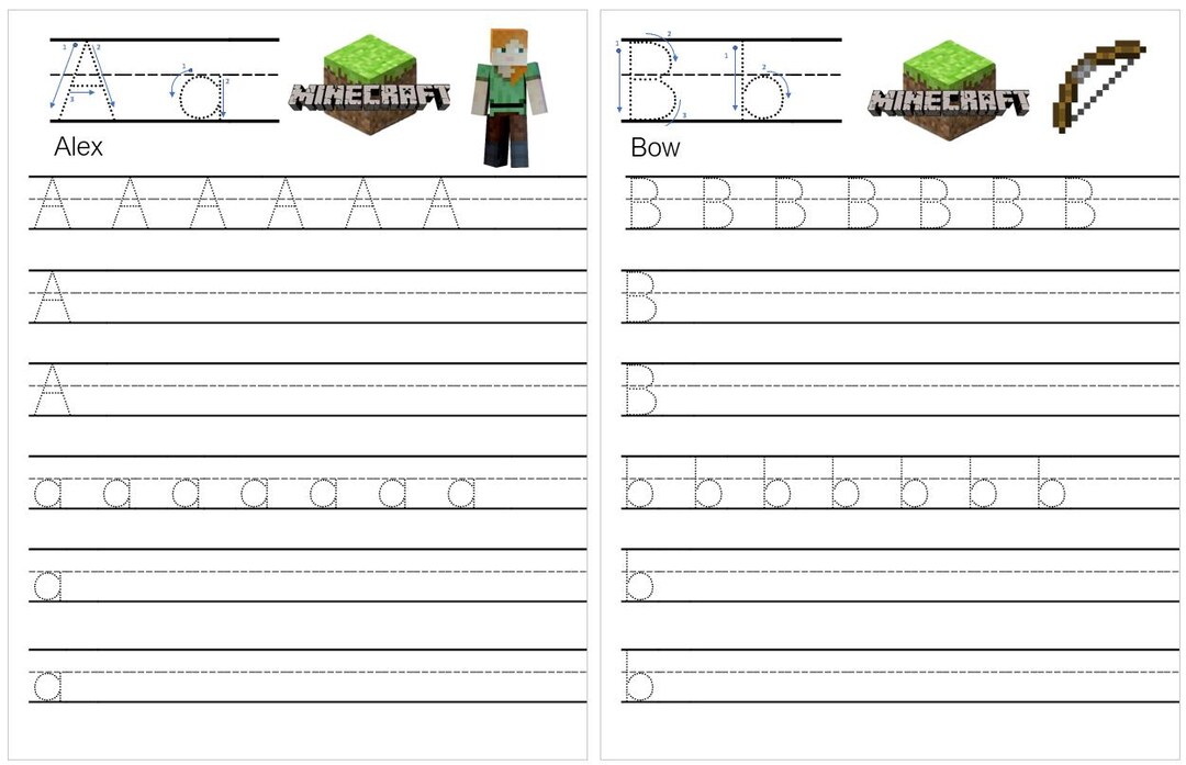 26 Minecraft Alphabet Worksheets, Upper & Lowercase, Preschool ...