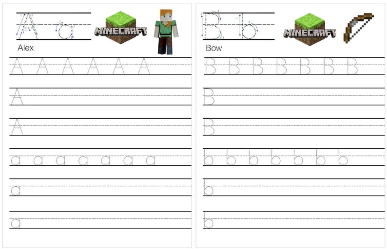 26 Minecraft Alphabet Worksheets, Upper & Lowercase, Preschool ...