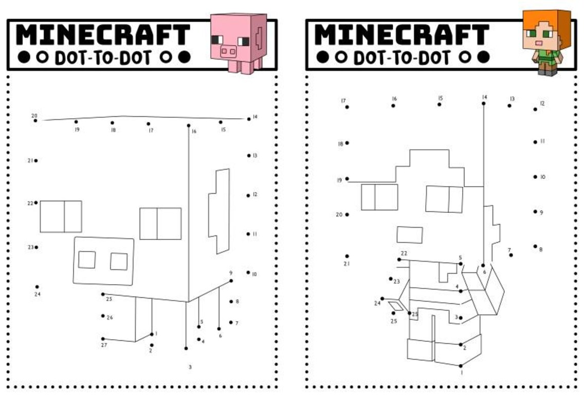 8 Minecrat Dot-to-dot Coloring Worksheets, Preschool, Kindergarten ...
