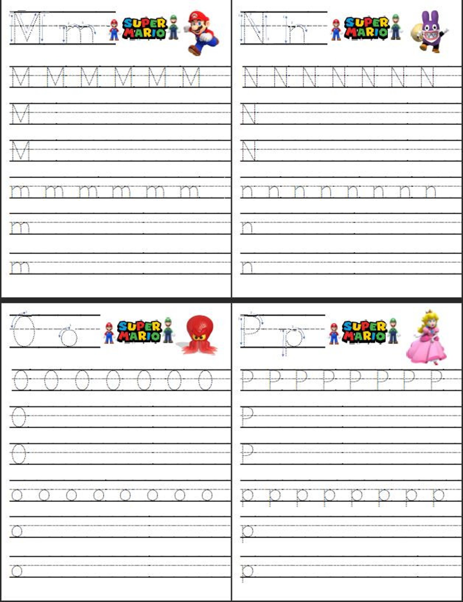 26 Super Mario Alphabet Worksheets, Upper & Lowercase, Preschool ...
