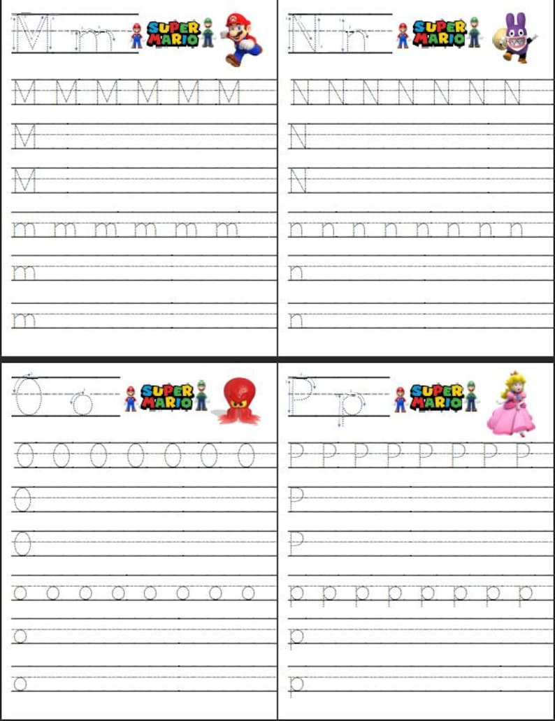 26 Super Mario Alphabet Worksheets, Upper & Lowercase, Preschool ...