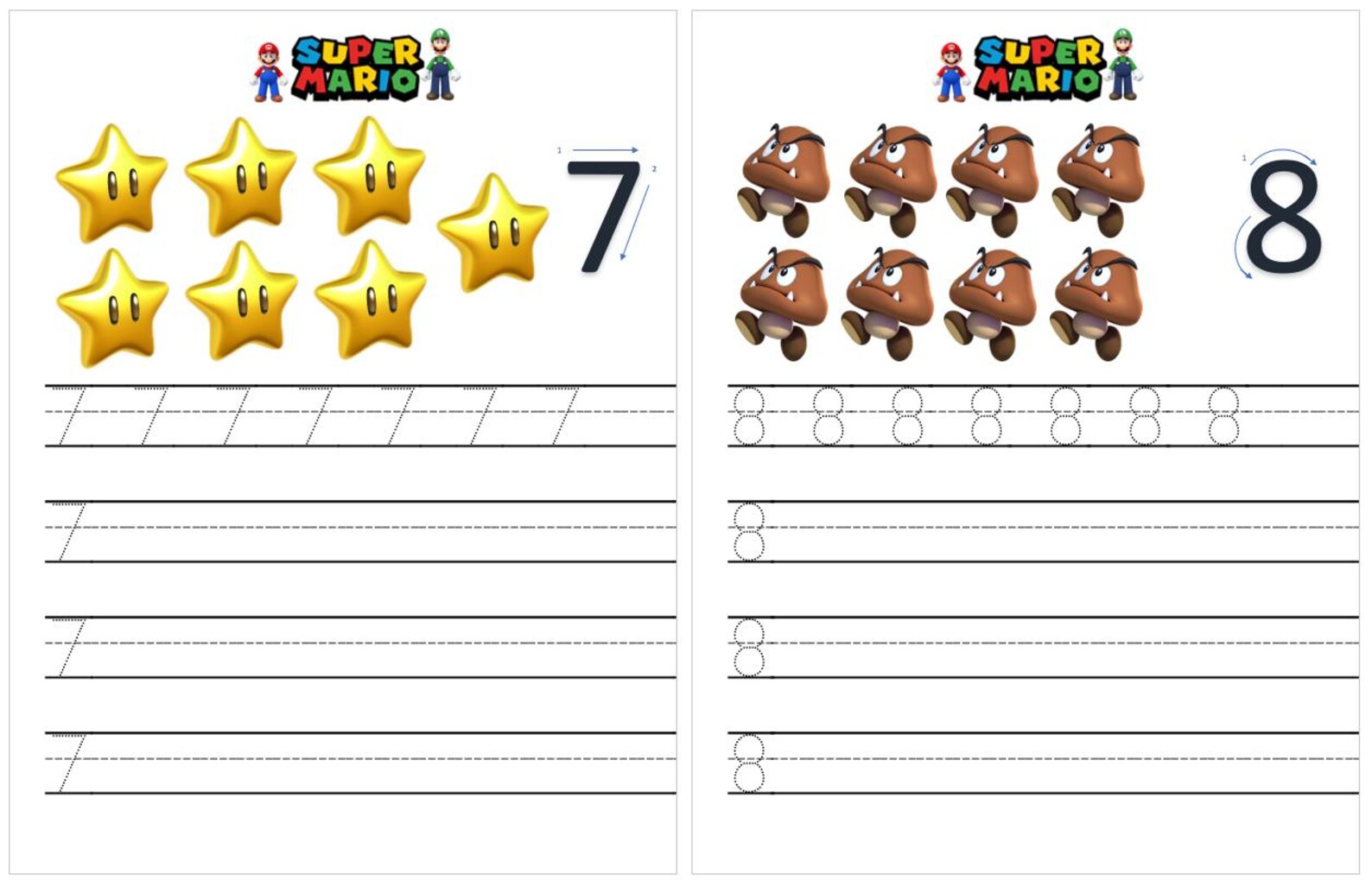 10 Super Mario Number Worksheets, Preschool, Kindergarten, Learning ...