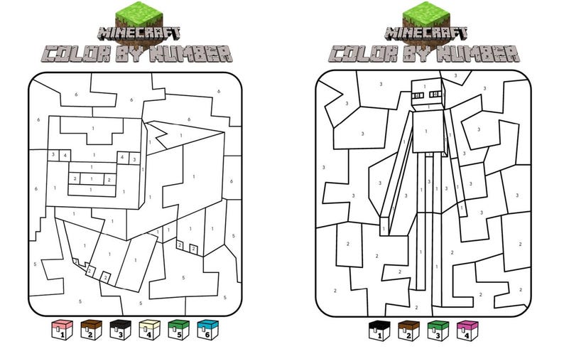 8 fichas de Minecraft para colorear por números, preescolar, jardín de ...