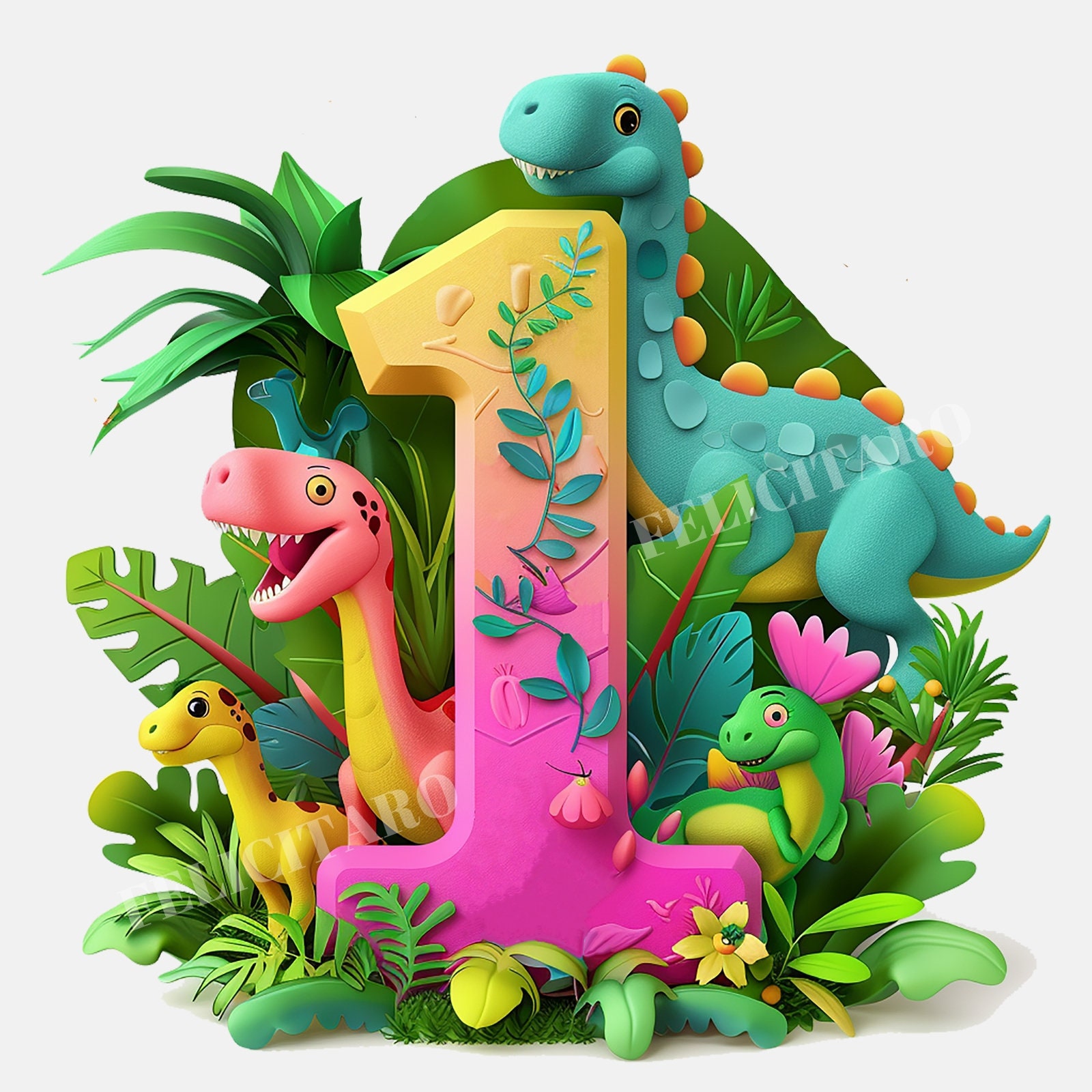 Dinosaur Number 1 Clipart, Cute Digital Download for 1st Birthday Party ...