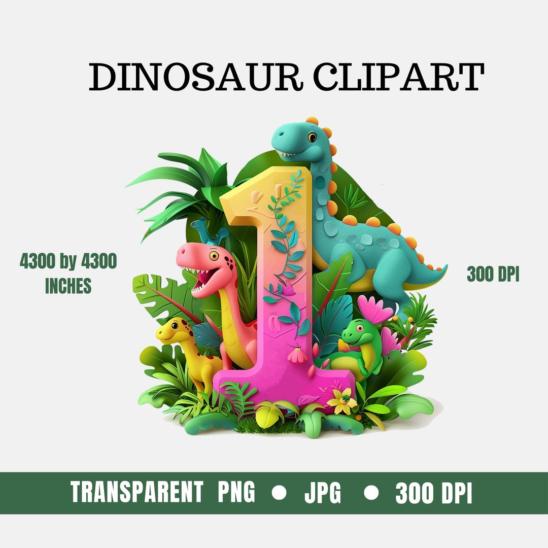 Dinosaur Number 1 Clipart, Cute Digital Download for 1st Birthday Party ...