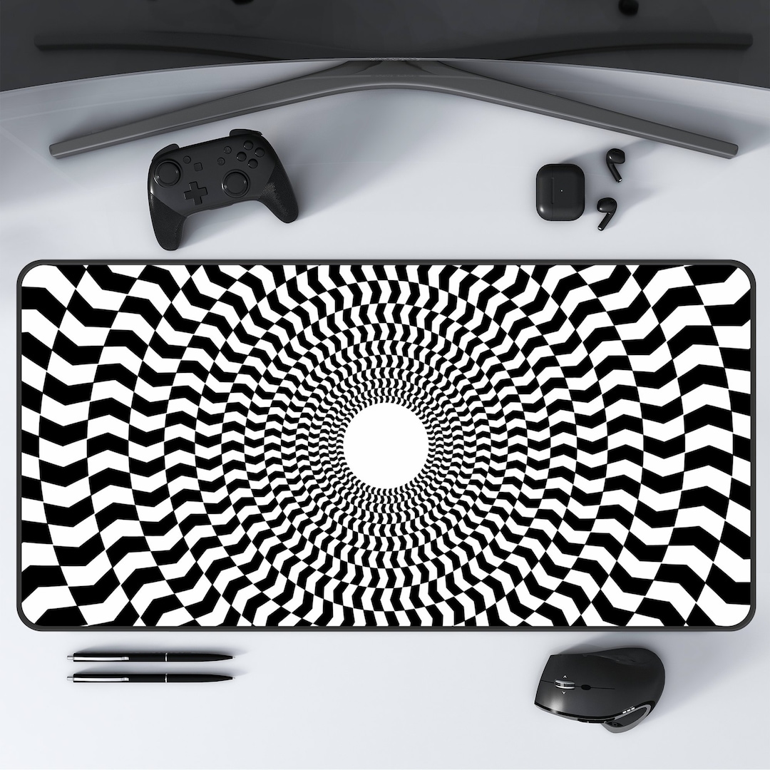 Hypnotic Spiral Black and White Mouse Pad, Optical Illusion Desk Mat ...