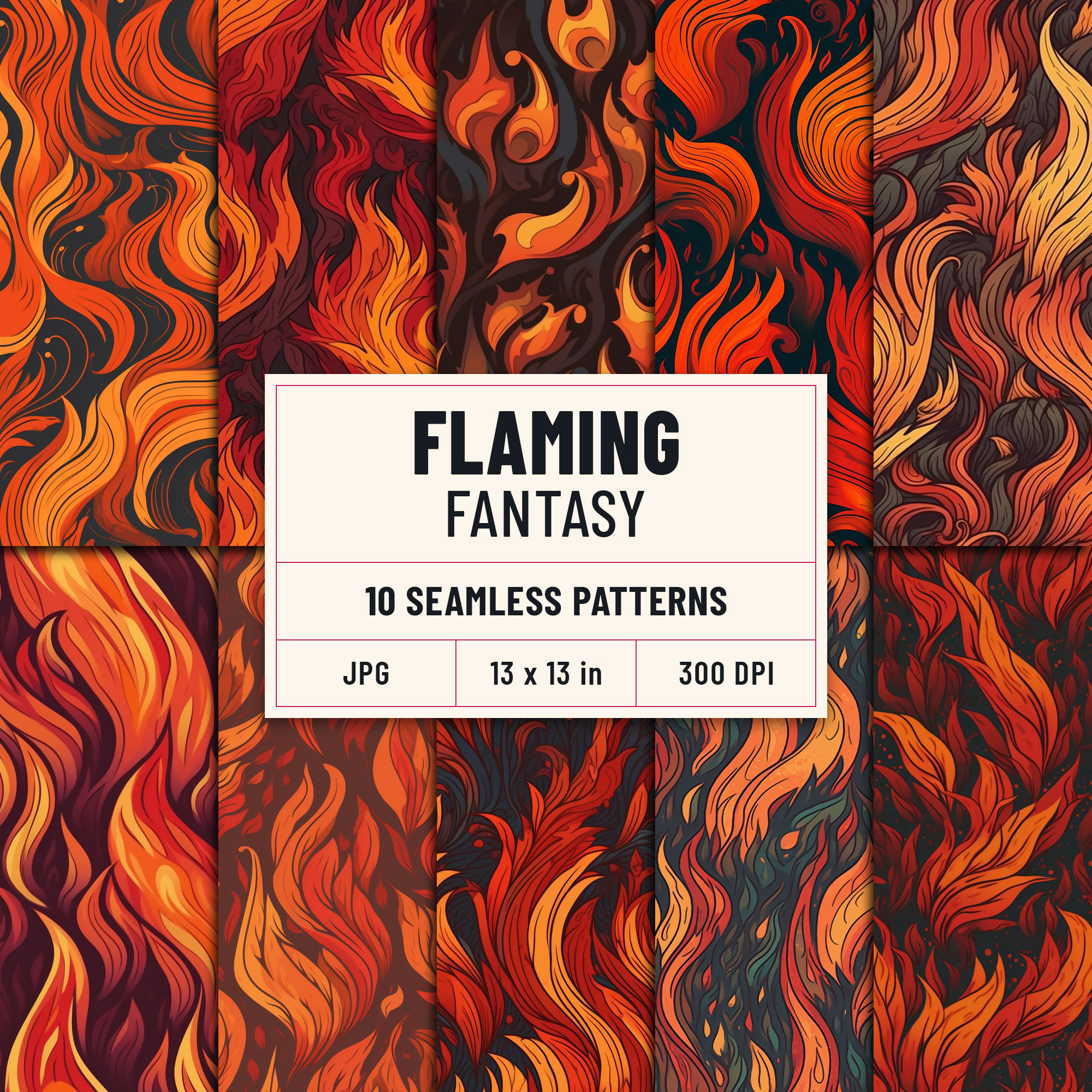 Flaming Fantasy Patterns Seamless Collection Printable Images - Etsy