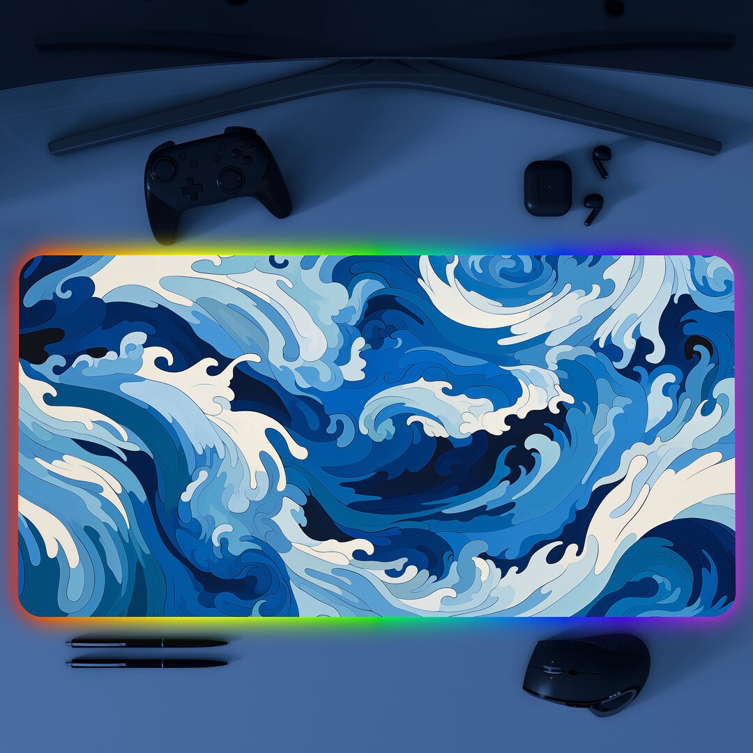 Ocean Waves LED Gaming Desk Mat, Large Mousepad Laptop Computer ...