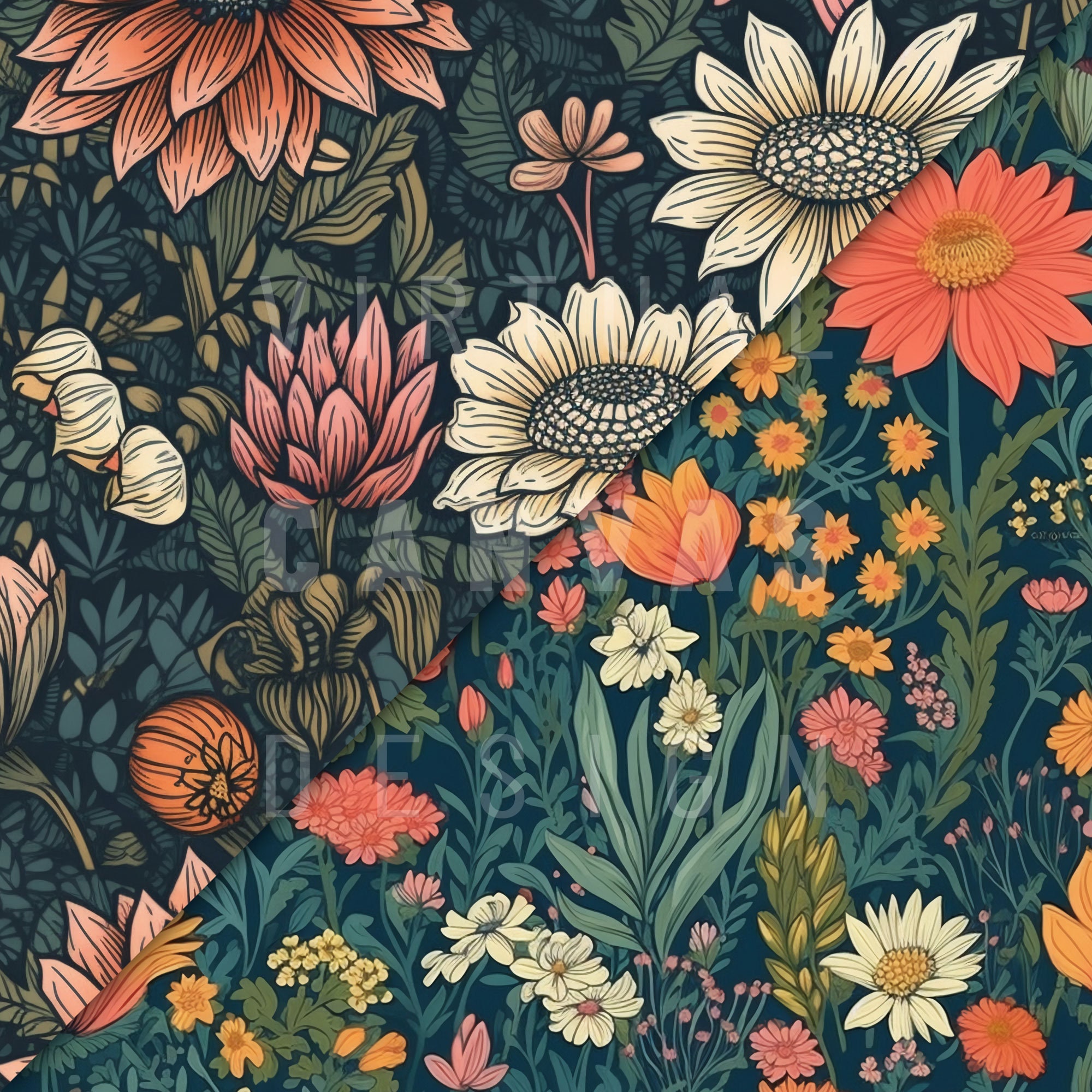 Flower Fields Patterns Seamless Collection Printable Images - Etsy