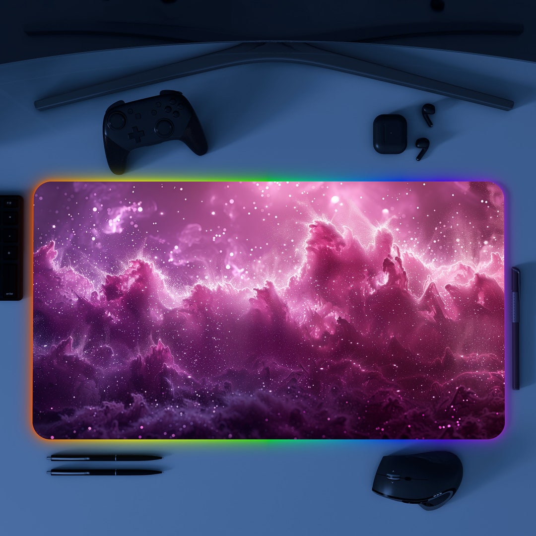 Galactic Heavens LED Desk Mat, Gaming Large LED Desk Mat, Cosmic Nebula ...
