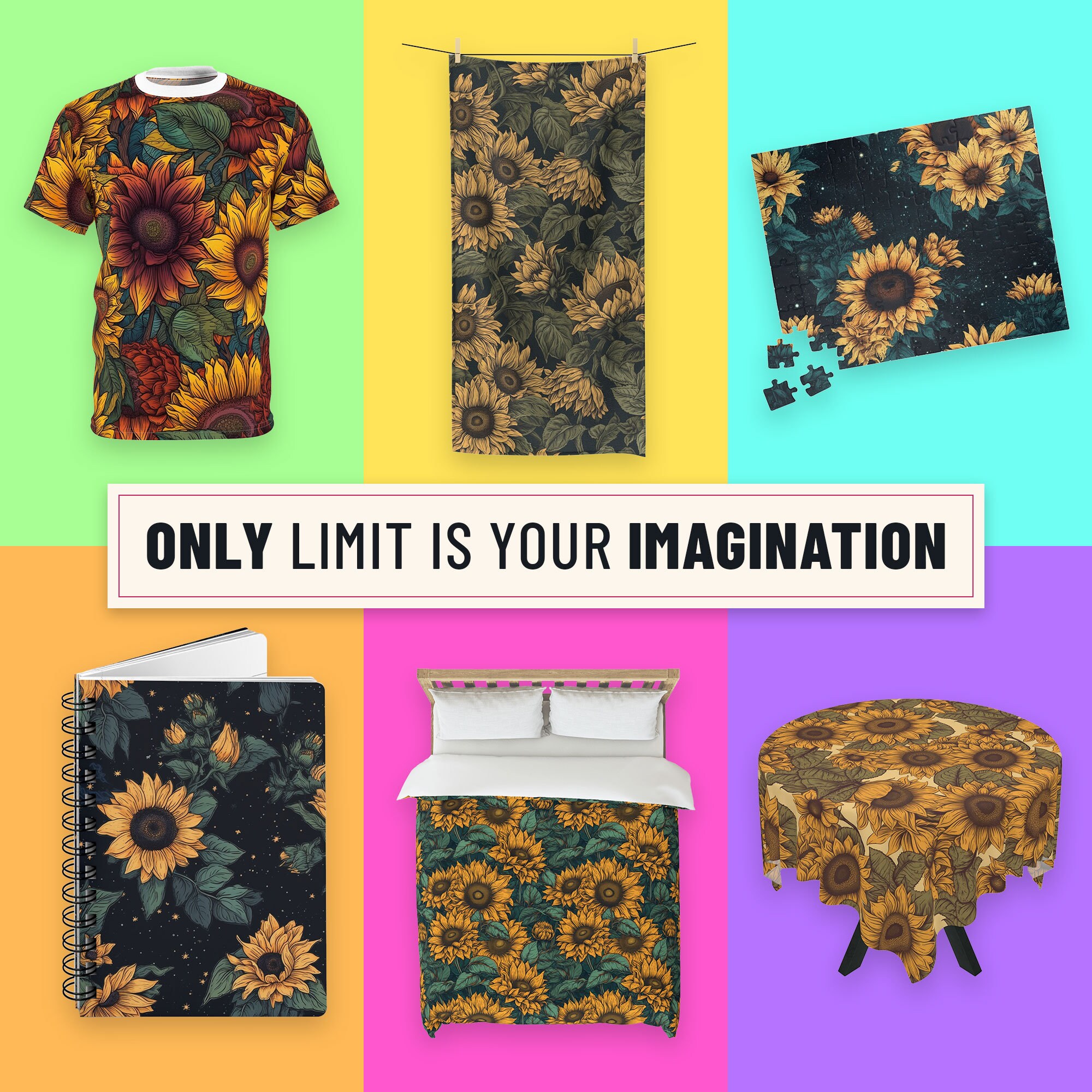 Sunflower Harmony Patterns Seamless Collection, Printable Images Seamless Designs, Backgrounds ...