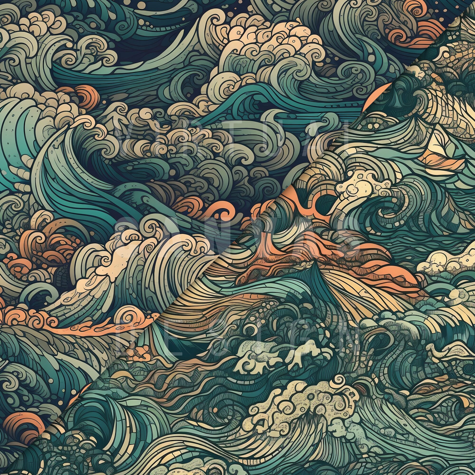 Rainbow Tides Pattern Seamless, Colorful Ocean Waves Digital Paper Pack - Seamless Patterns for ...