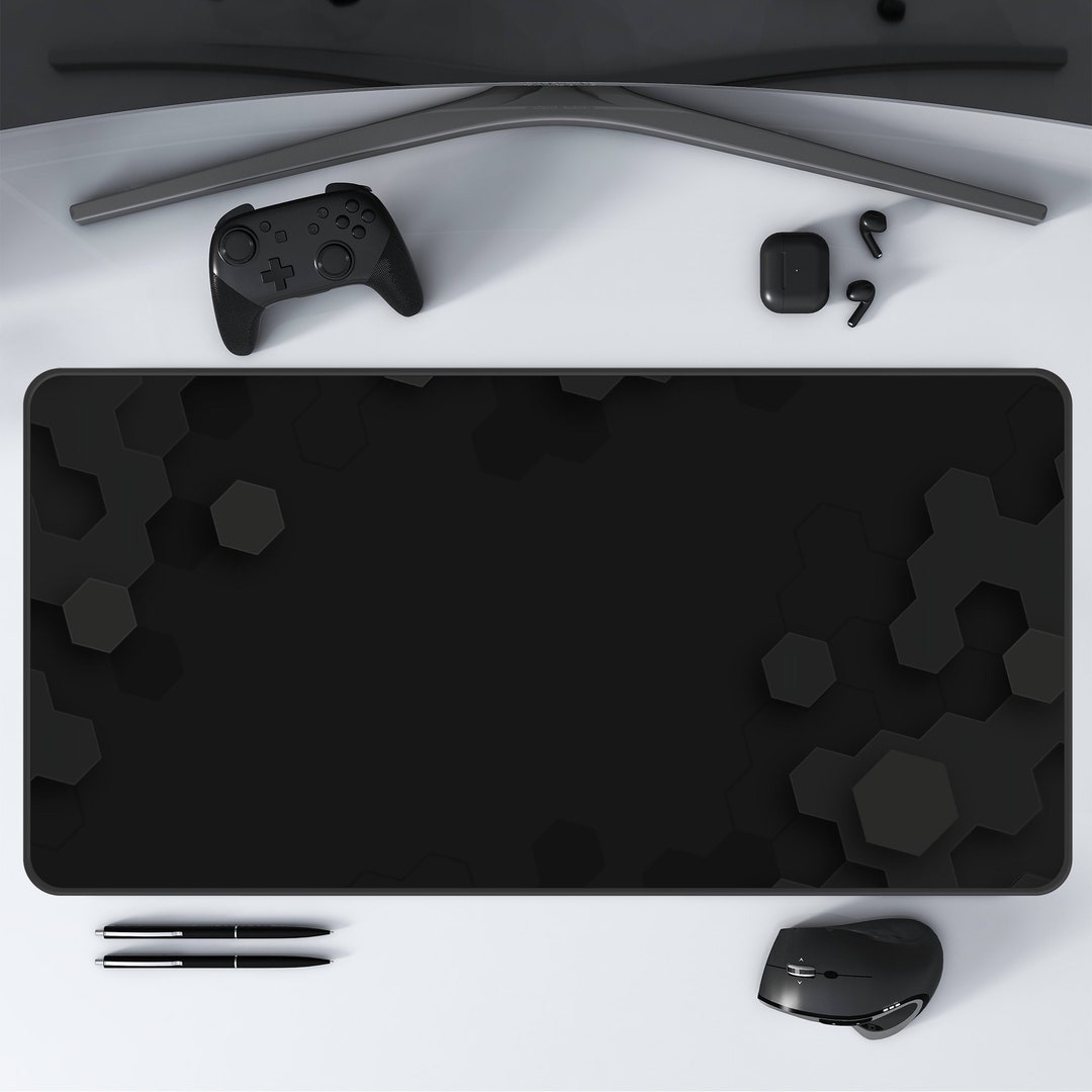 Stylish Hexagon Pattern Desk Mat, Black Geometric Office Desk Accessory ...