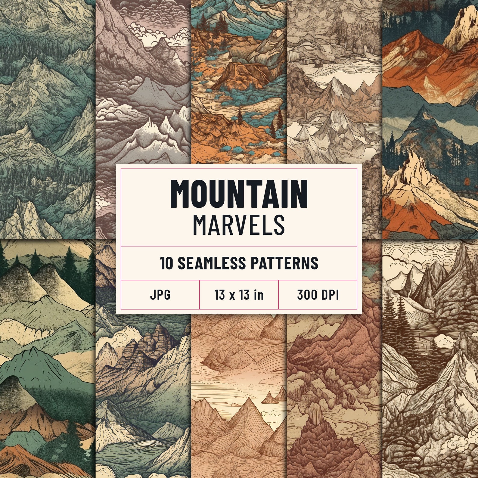 Mountain Marvels Patterns Seamless Set Downloadable Seamless - Etsy