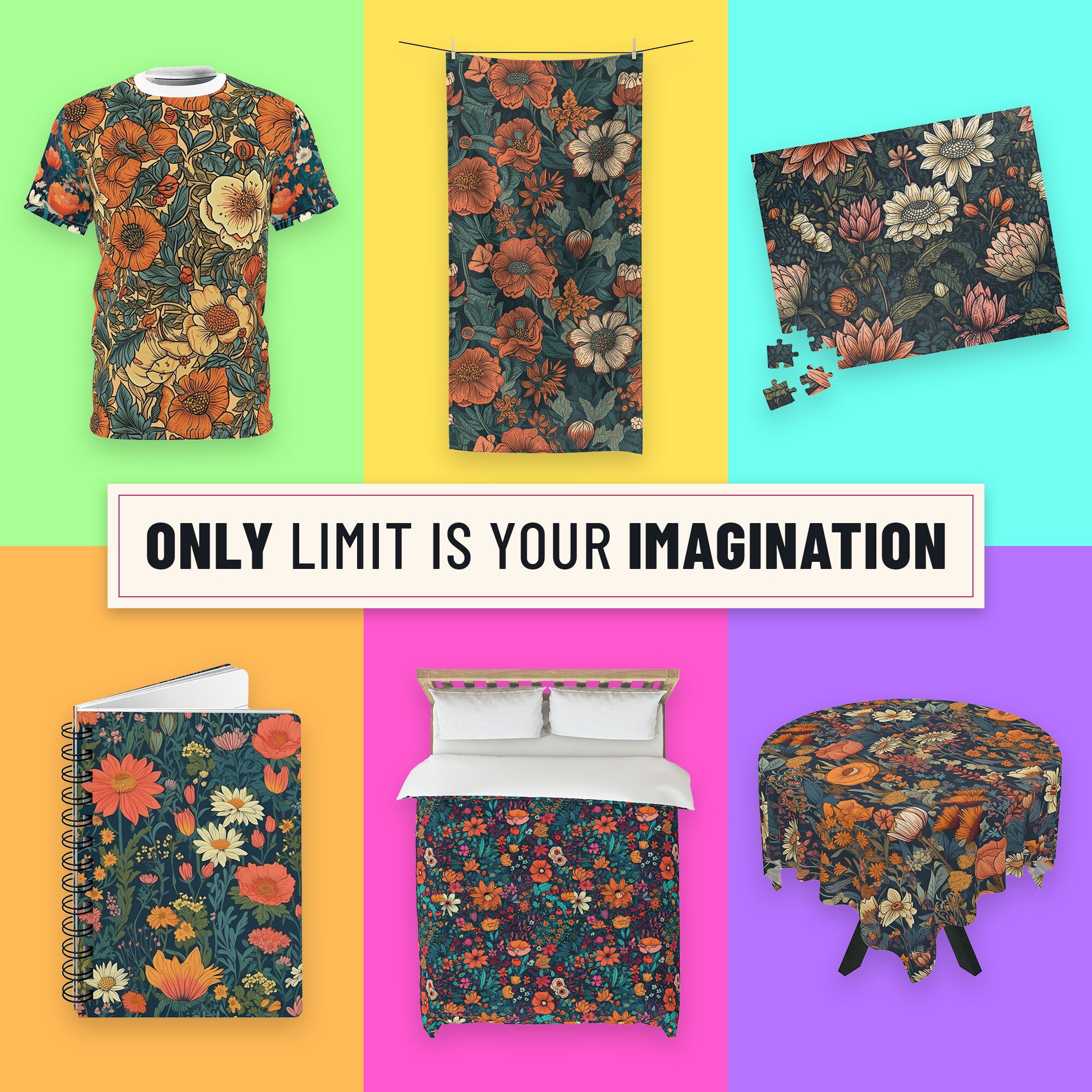 Flower Fields Patterns Seamless Collection, Printable Images Seamless ...