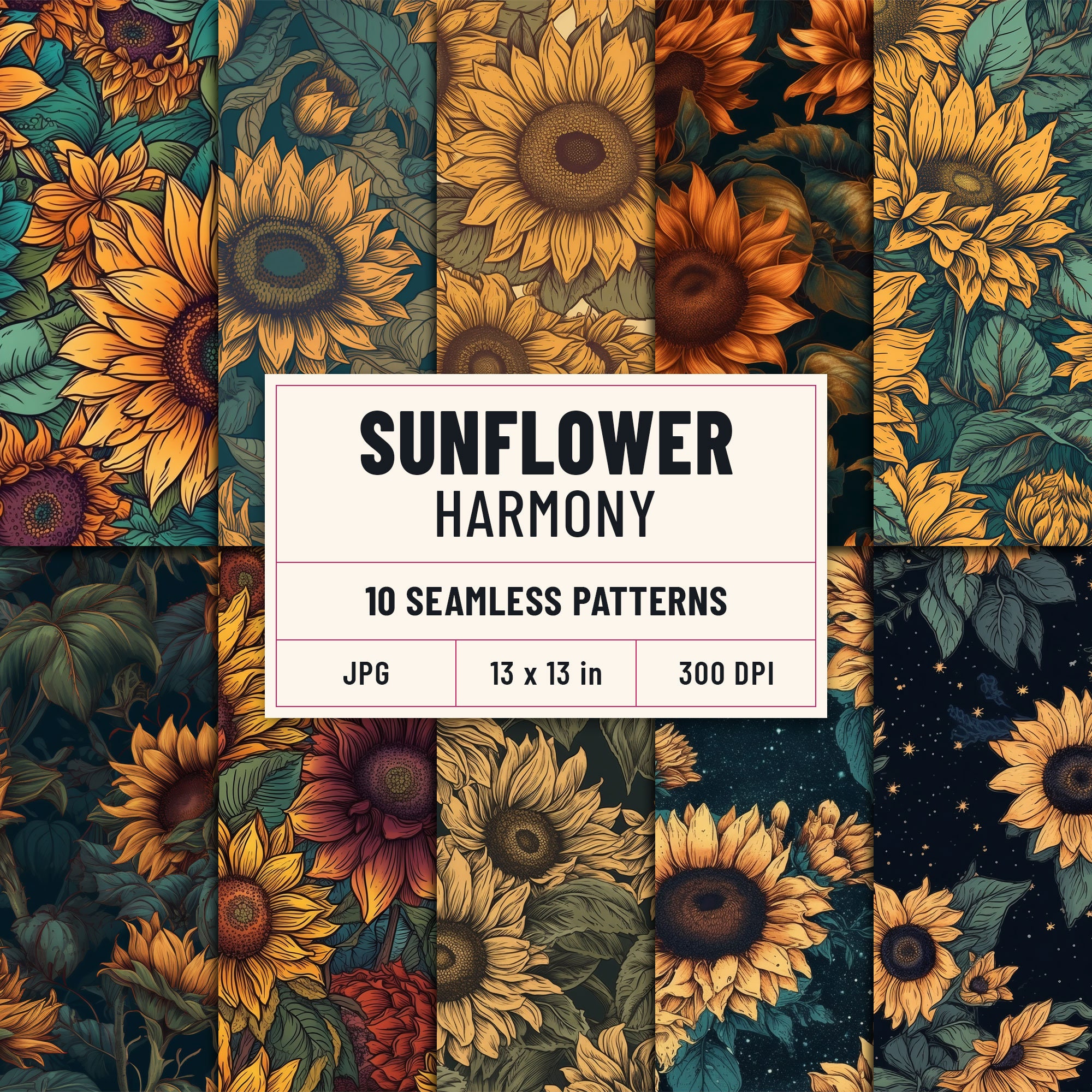 Sunflower Harmony Patterns Seamless Collection Printable - Etsy