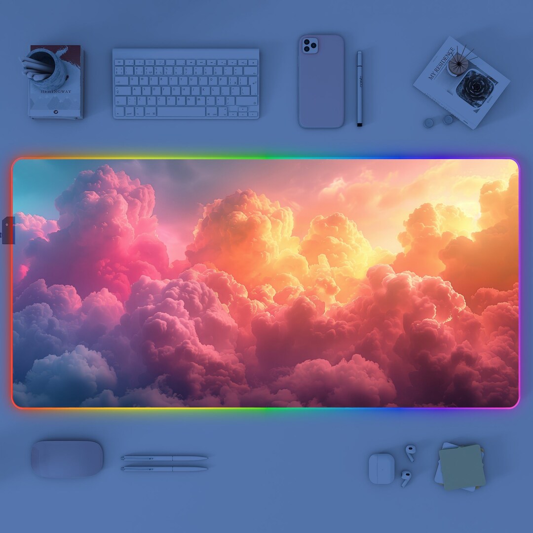 LED Desk Mat, Colorful Clouds Design, Large Gaming Mouse Pad, RGB Mouse ...