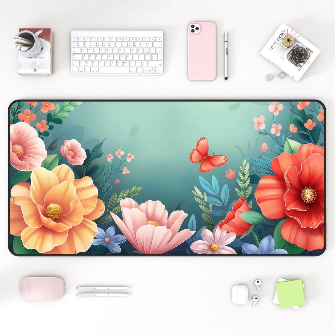 Floral Butterfly Mouse Pad, Large Desk Mat, Extended Gaming Mousepad ...