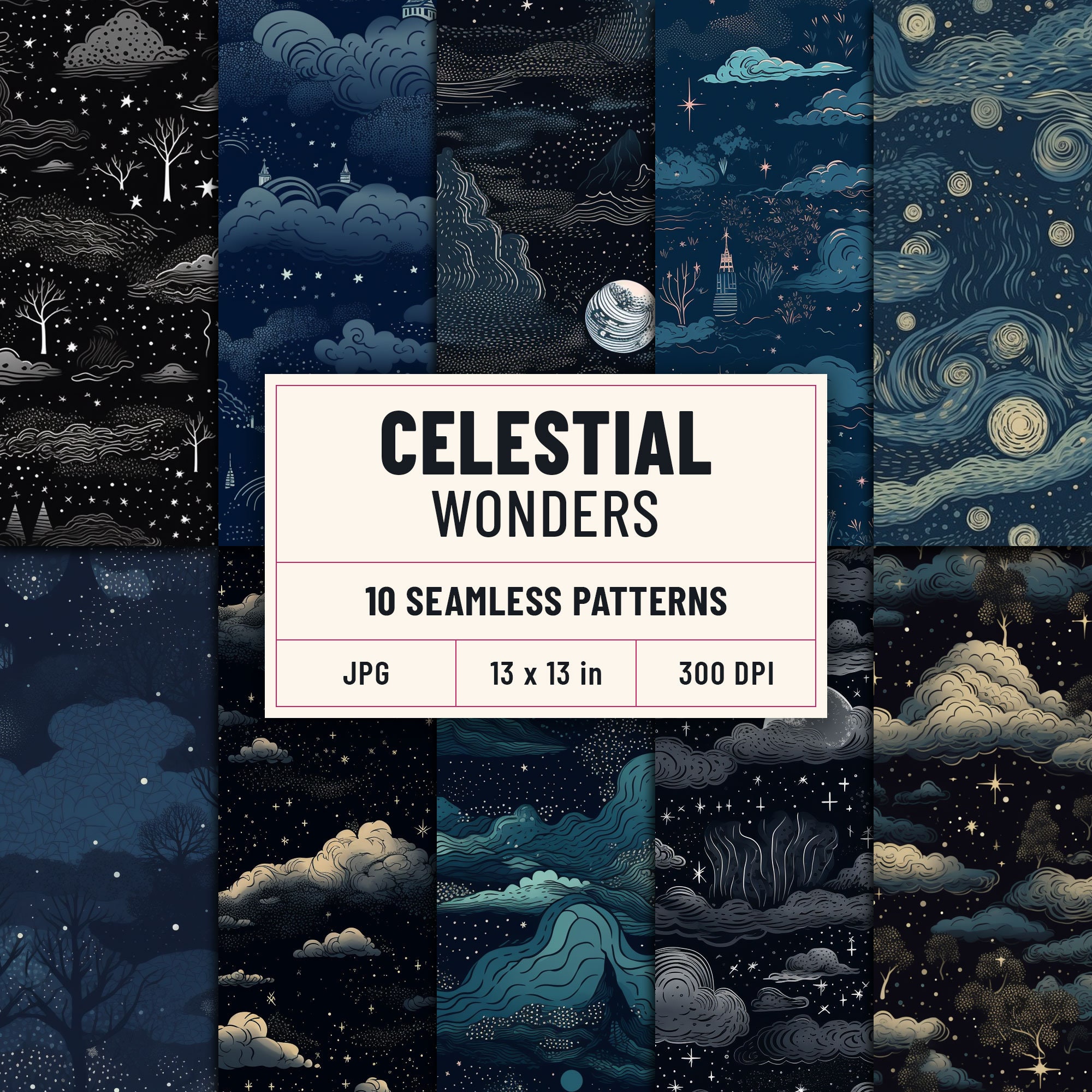 Celestial Wonders Patterns Seamless Collection Printable - Etsy
