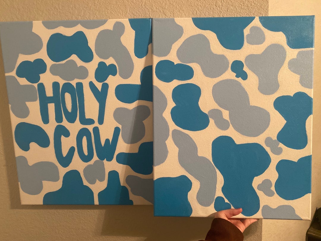 HOLY COW Canvas Paintings Cow Print Abstract Acrylic Colorful Wall ...