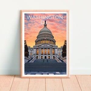 Washington DC Travel Poster, Capitol Building Wall Art, Capitol ...