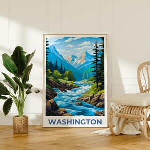 Washington State Poster, Cascades Travel Print, Forest Art, Washington ...