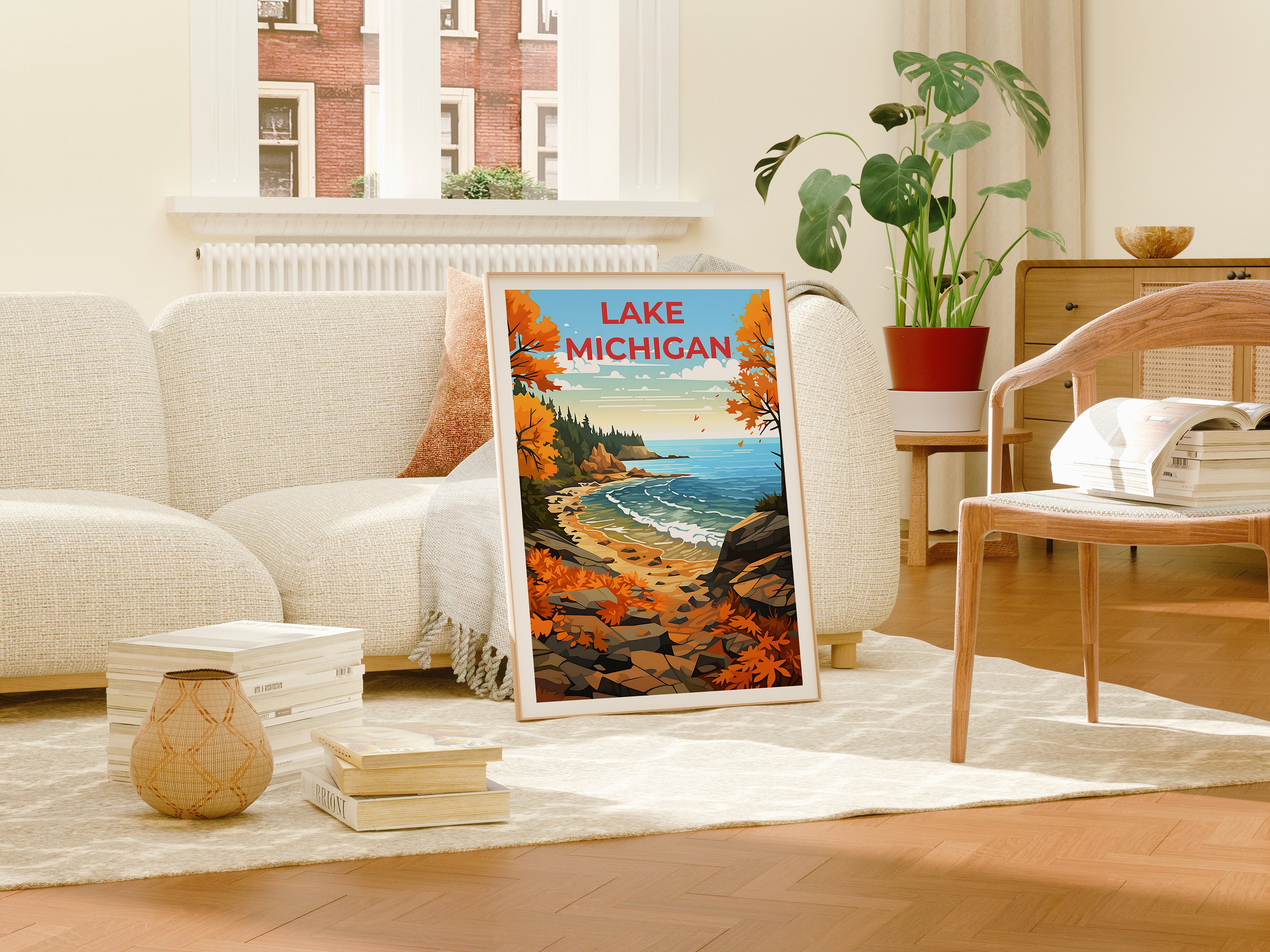 Lake Michigan Travel Poster, Great Lakes Wall Art, Great Lakes Print ...