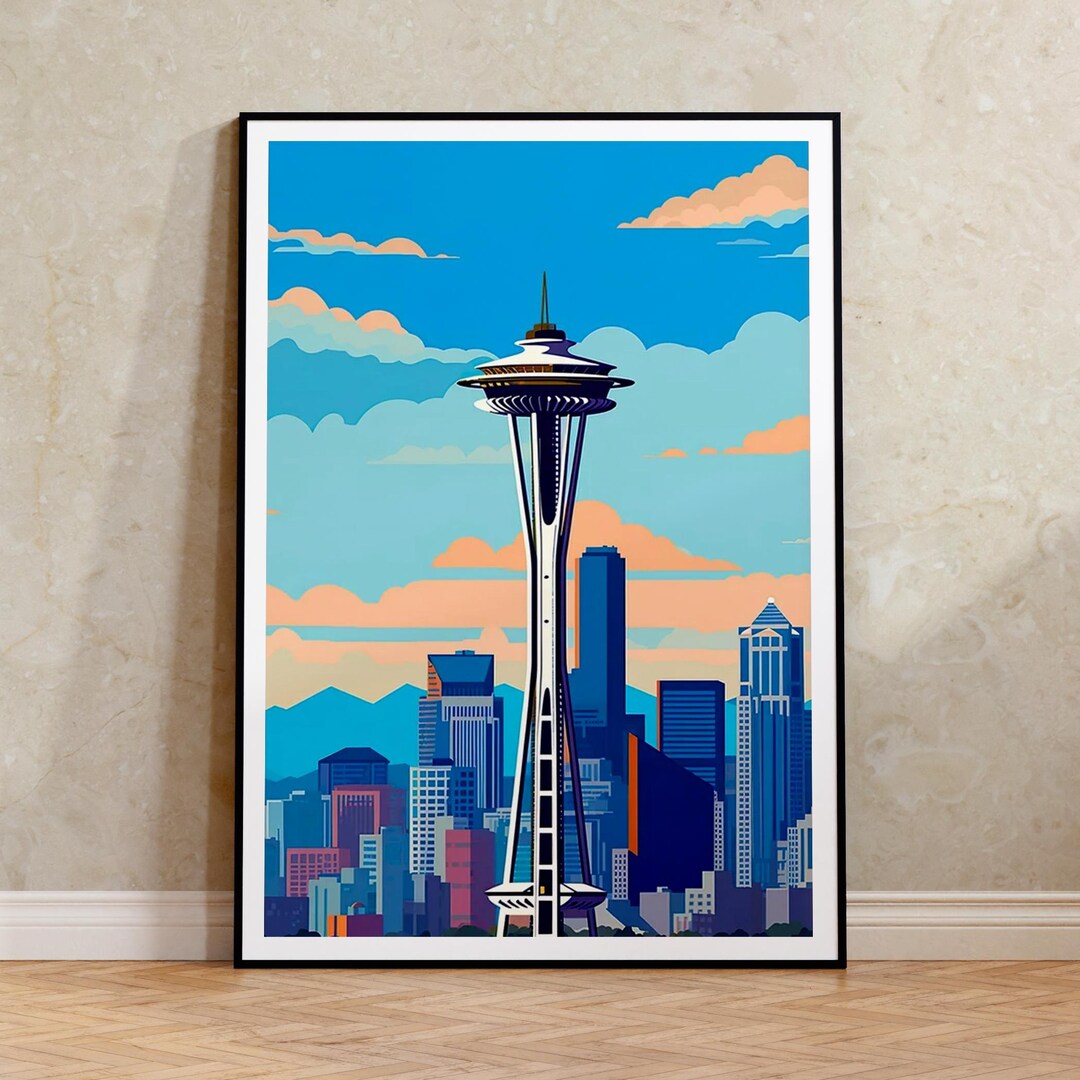 Seattle Travel Poster, Space Needle Wall Art, Seattle Skyline Print ...