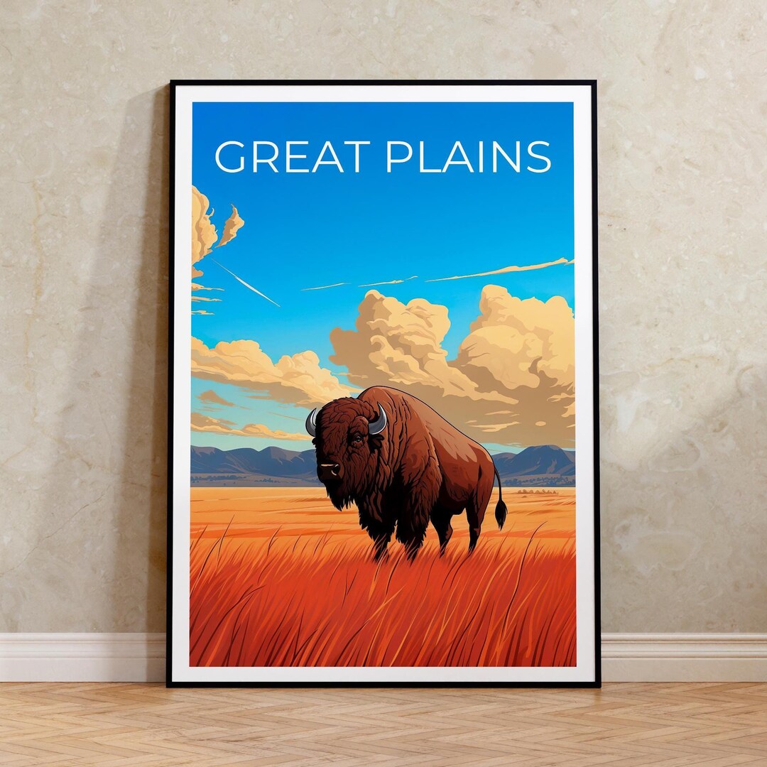 Great Plains Travel Print Bison Poster Americana Wall Art Rustic ...