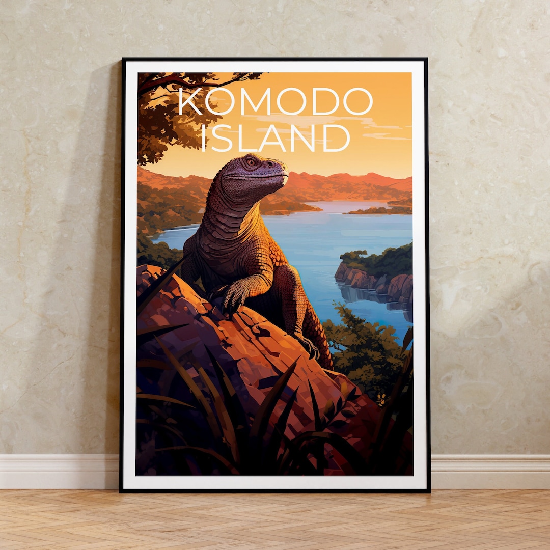 Komodo Travel Poster, Komodo Dragon Wall Art, Komodo Dragon Print ...