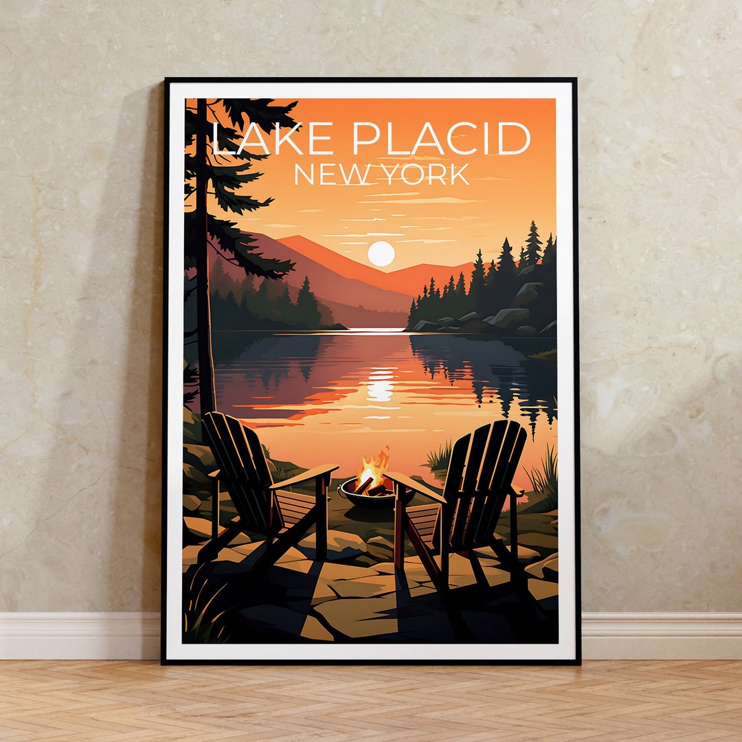 Lake Placid Travel Poster, New York Wall Art, New York Print, Lake ...